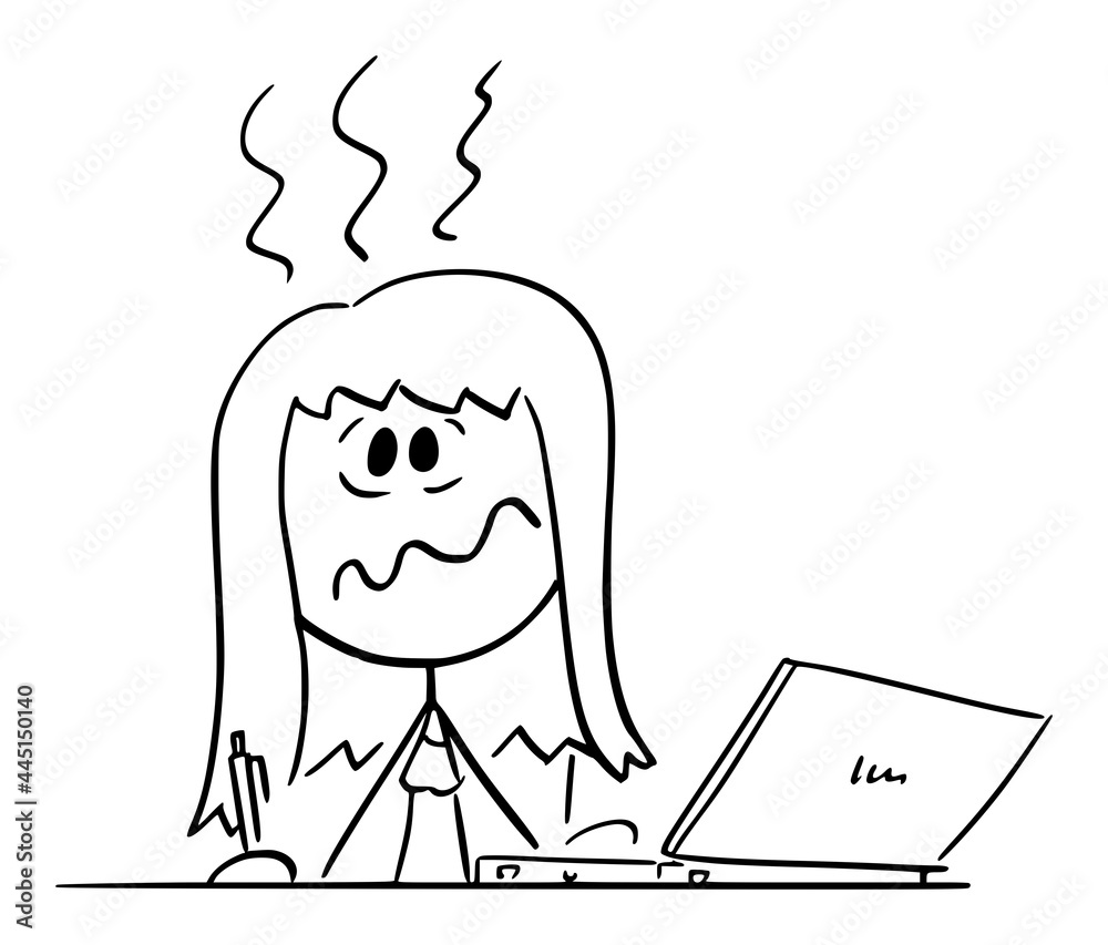 Stressed Overworked Woman Sitting Behind Desk Working in Office on ...