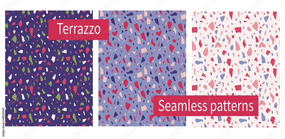 Terrazzo pattern. Set of Seamless marble prints. Stone texture. Granite ...