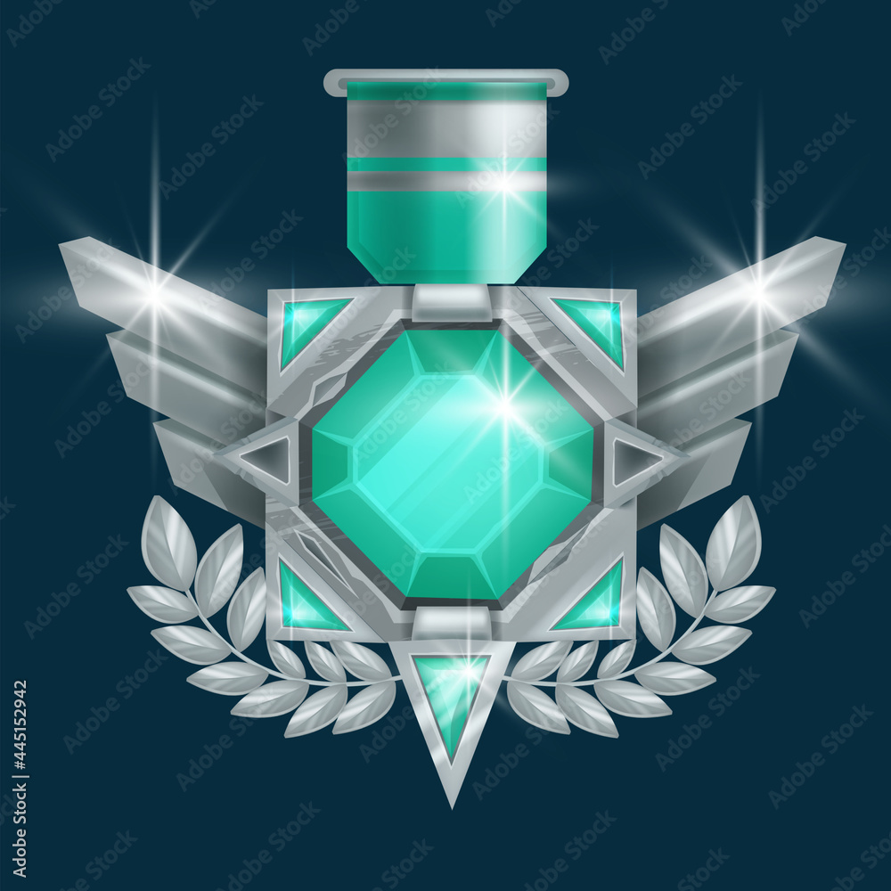 Game winner badge vector icon, UI rank award medal, silver trophy ...