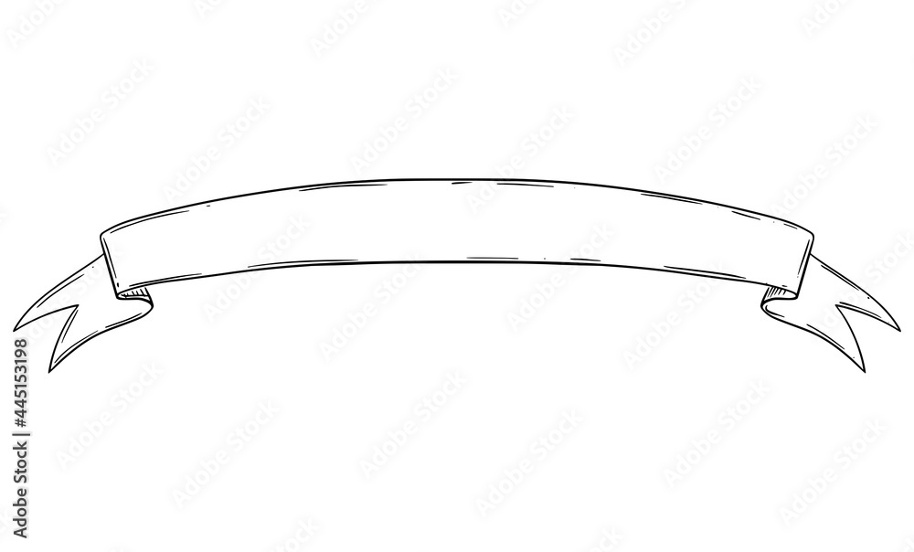 Empty or Blank Black and White Ribbon Drawing, Vector Cartoon ...