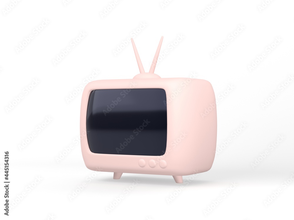 Cute pink vintage television isolated on white background. World ...
