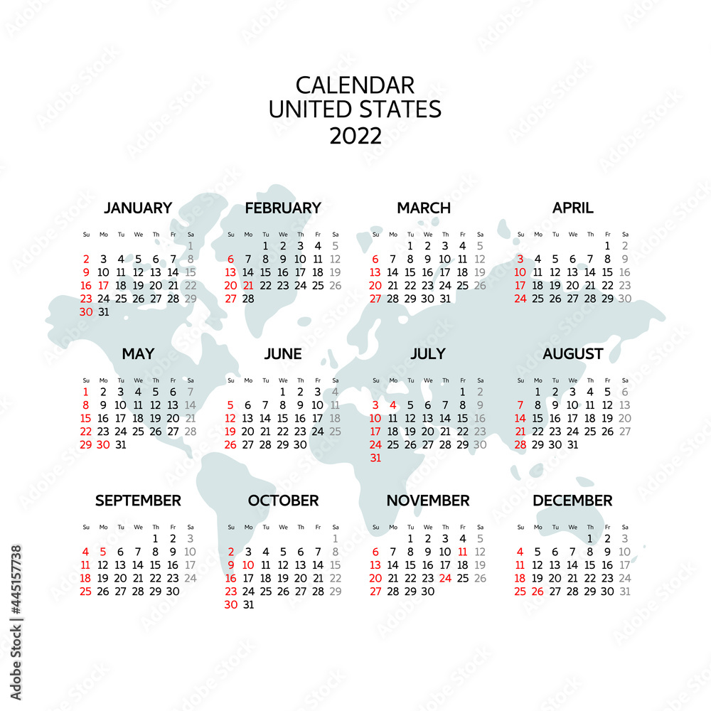 2022 Year Calendar. Week starts on Sunday. Concept for print and WEB ...