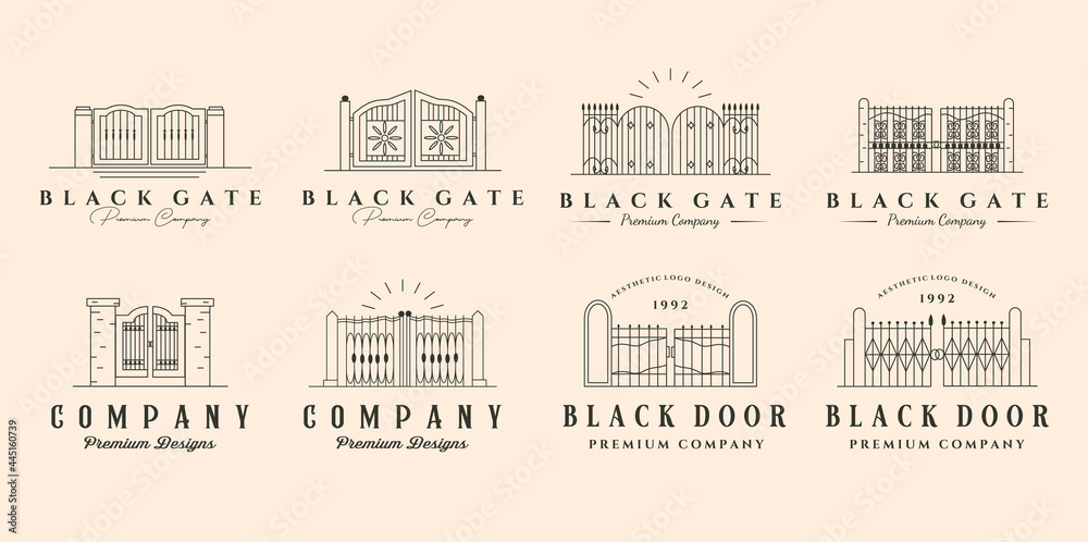 set of vector black gates line art logo symbol illustration design ...