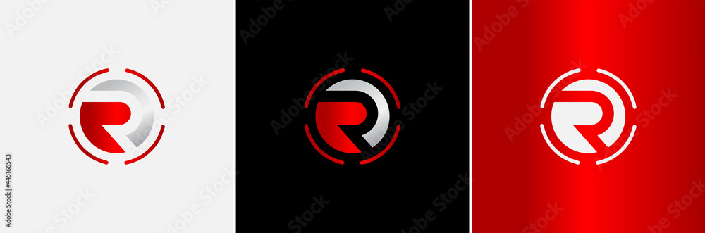 Silver Metallic Red R Logo Creative Modern Minimal Alphabet Initial ...