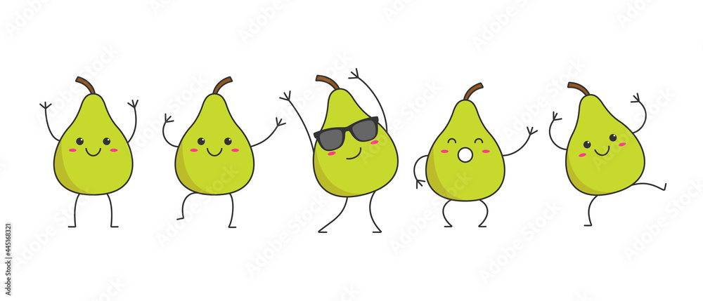 Character cartoon dancing pears happy emotions set icon logo vector ...
