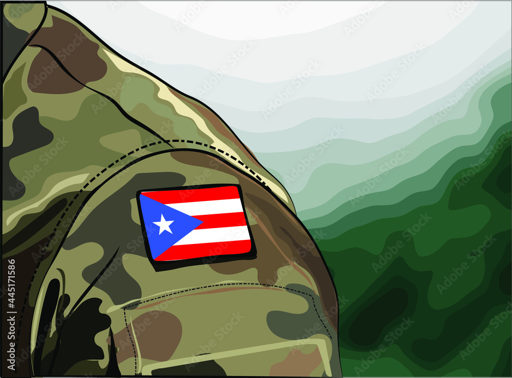 Flag of Puerto Rico on soldier arm. Military defense of Puerto Rico ...