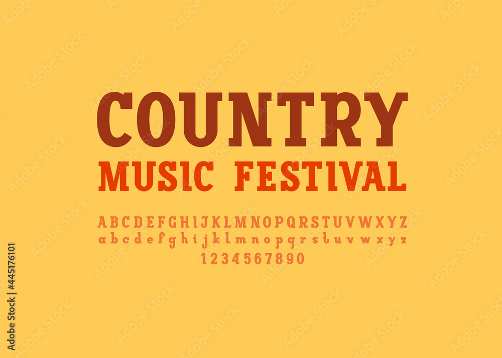 Brown bold font, alphabet slab serif, uppercase letters and numbers ...