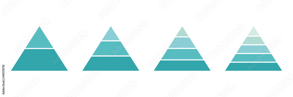 Pyramid infographic blue set. Triangle hierarchy data segments ...