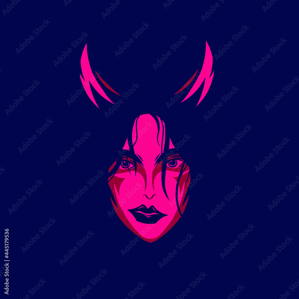 Sexy devil demon woman face logo. Colorful design with dark background ...
