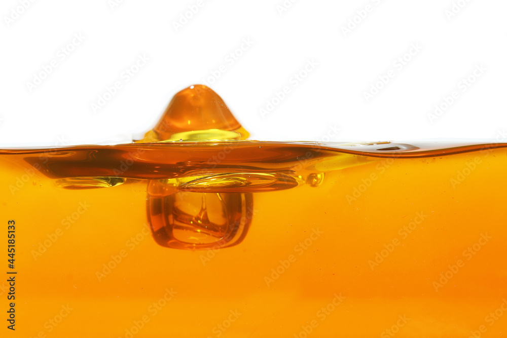 Wave of oil viscosity and air bubbles inside oil isolated on white ...