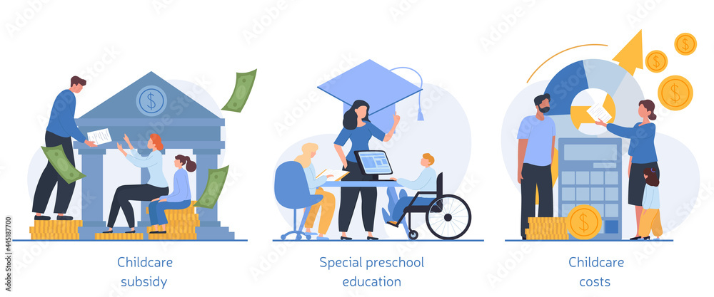 Daycare financial help and family support concepts. Inclusive ...