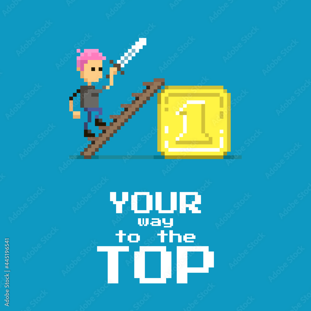 colorful simple flat pixel art illustration of cartoon character with a ...