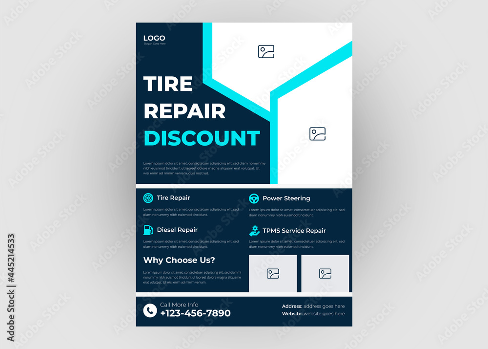 Tire service flyer template. Automotive poster leaflet design. Car tire ...