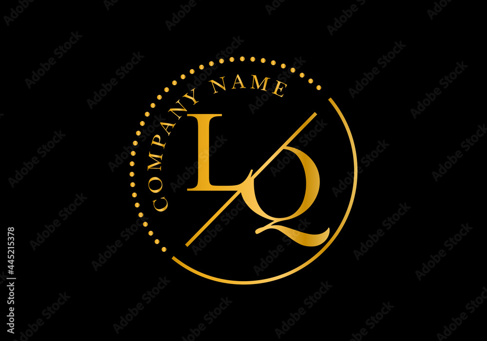 Golden letters LQ with golden circle frames. Graphic Alphabet Symbol ...