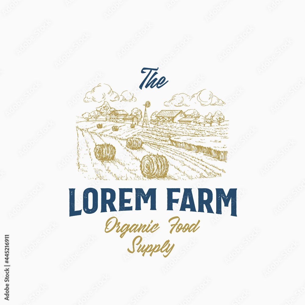 Local Farm Retro Badge or Logo Template. Hand Drawn Rural Farm ...