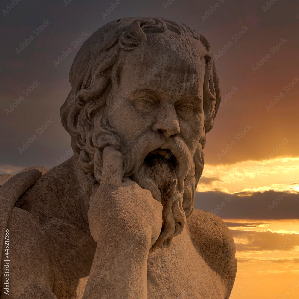 Socrates the ancient Greek philosopher statue under dramatic sky ...
