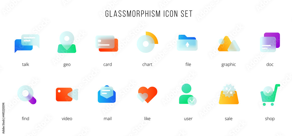 A set of vector icons of the modern trend in the style of glass ...