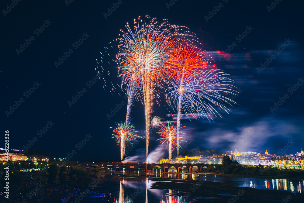 Colorful fireworks explosion on the black background Stock Photo ...