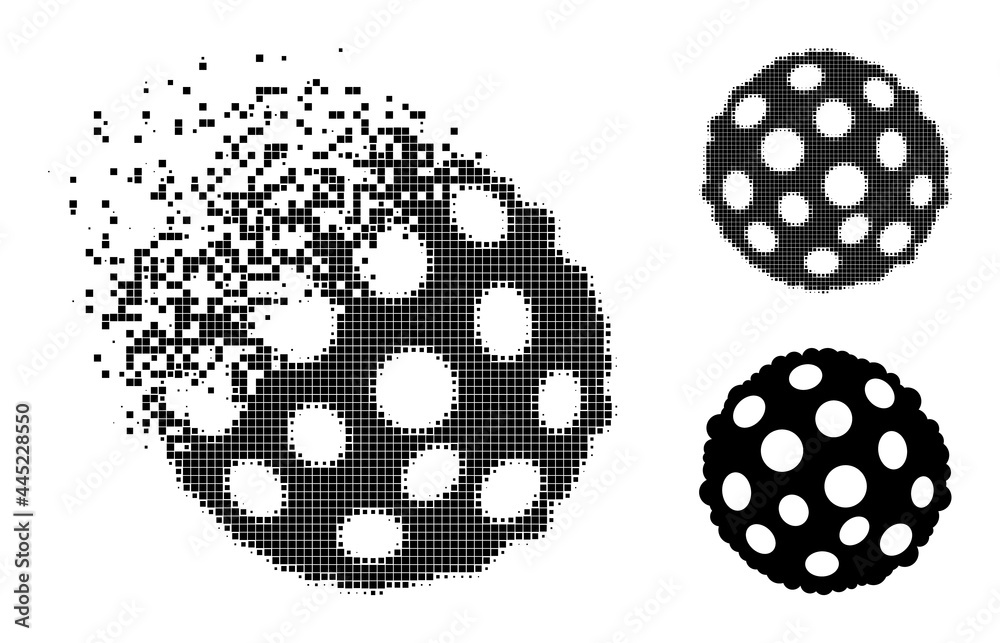 Dispersed dot bacterium spore pictogram with wind effect, and halftone ...