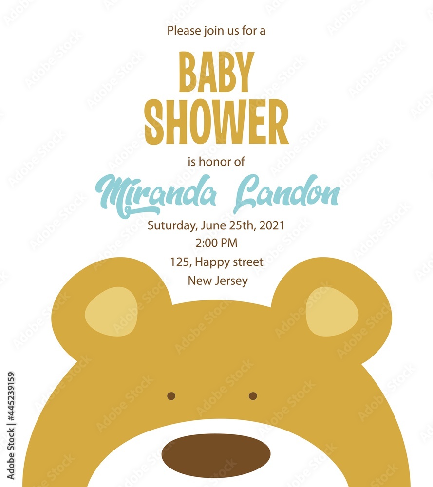Illustration in vector, in cartoon style. An invitation to a Baby ...