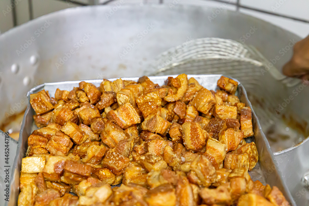 Torresmo. Fried pork belly. Traditional Brazilian food at Feijoada ...