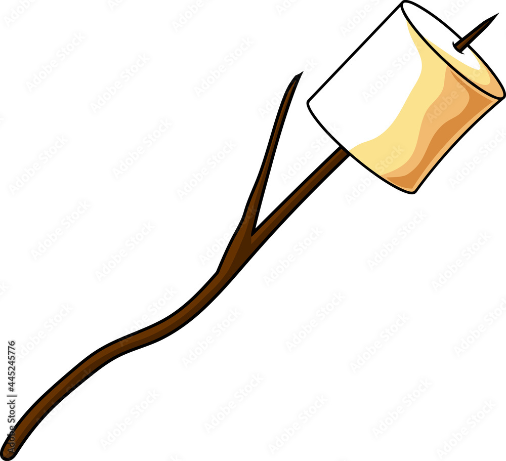 Cartoon Roasted Marshmallow On Wooden Stick. Vector Hand Drawn ...