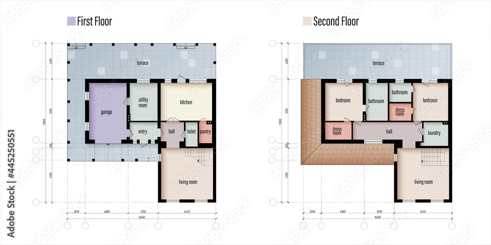 Architectural Technical Color Plans. Colorful floor plans of a house ...