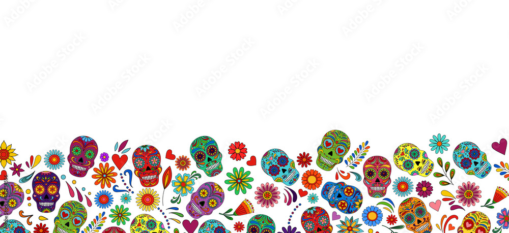 Vetor de Day of the Dead skulls banner. Dia de los muertos frame. Day ...