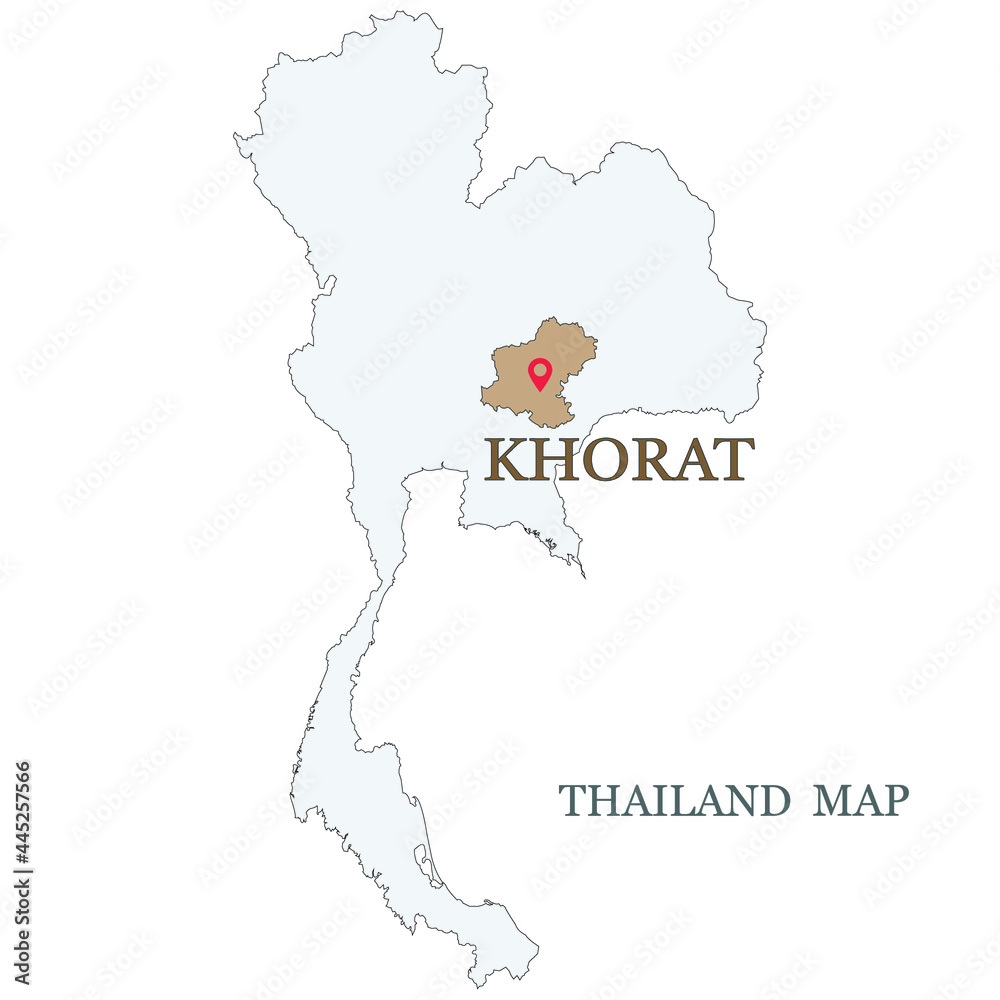 Vetor de Maps of Thailand with red maps pin on Khorat (Korat) or Nakhon ...