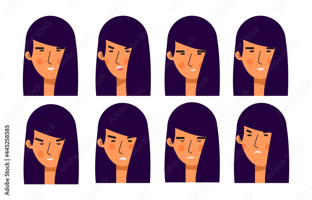 Bundle of asian women avatars characters with different expression ...