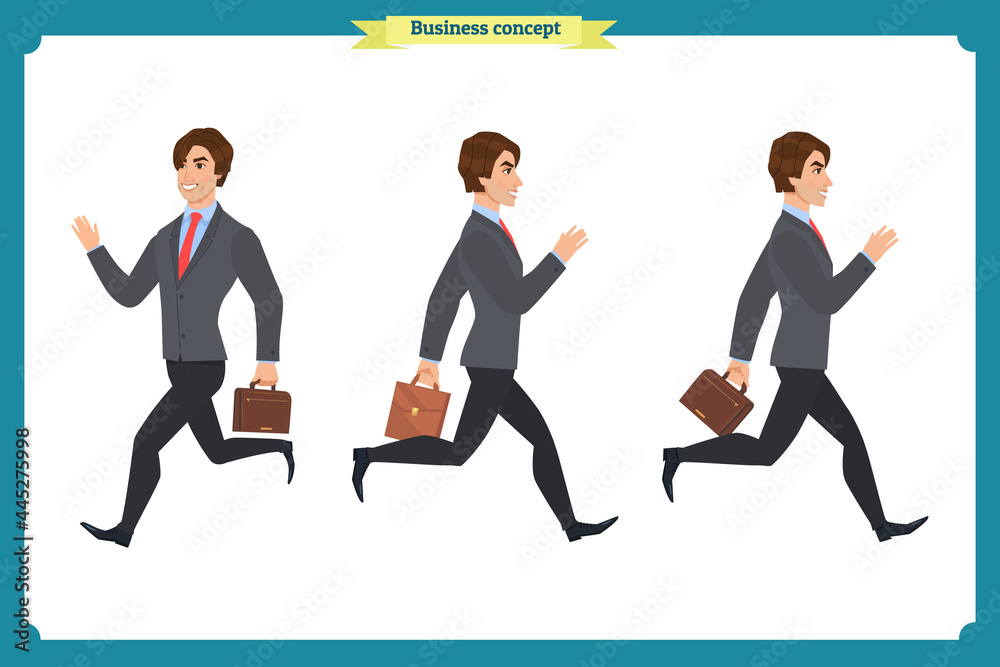 Collection set of Walking and running businessman. Walk, run, active ...