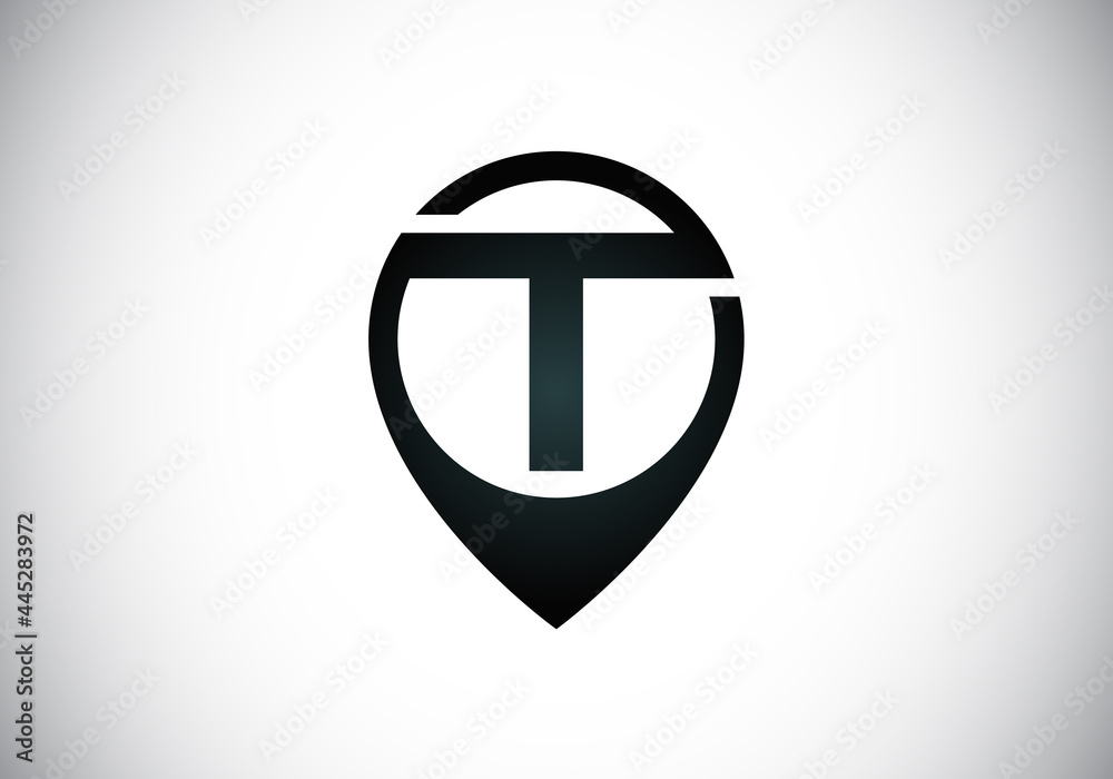 Initial T monogram letter alphabet with location icon pin sign. Font ...
