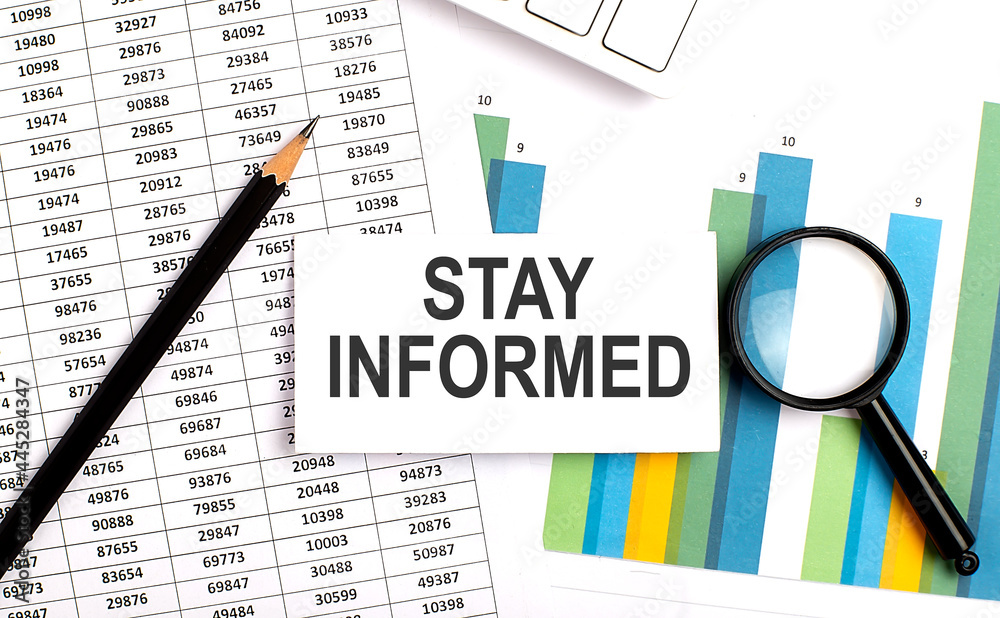 STAY INFORMED text on white card on the chart background Stock-Foto ...