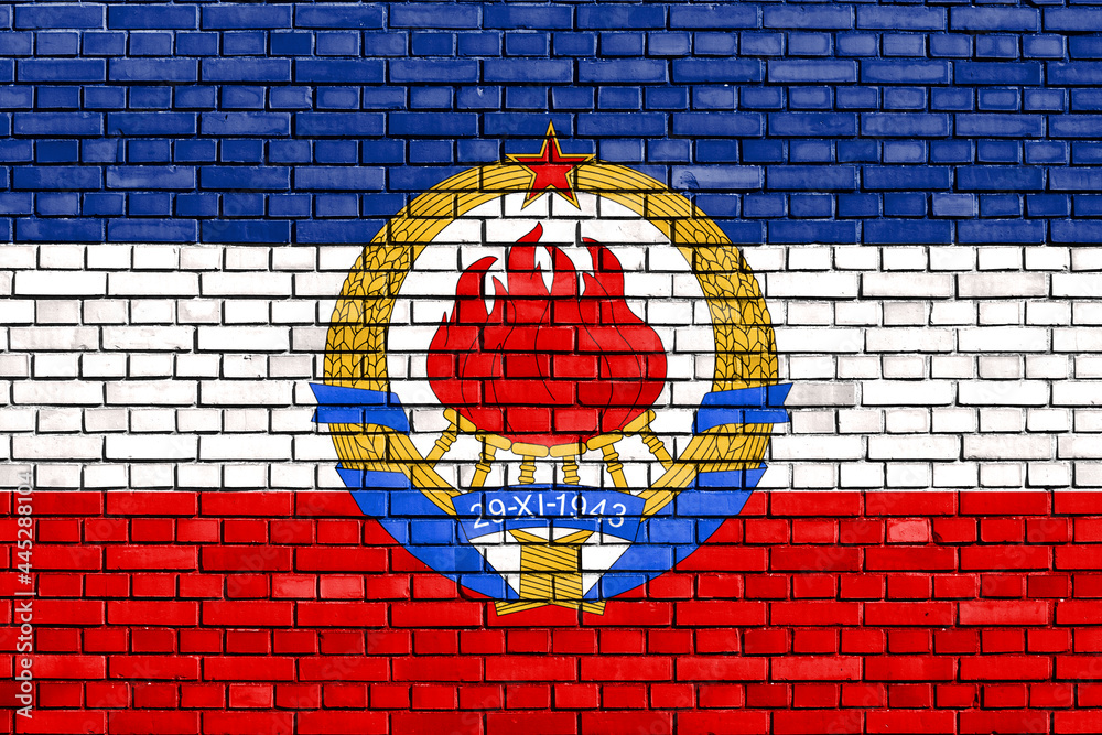 historical flag of Yugoslavia painted on brick wall Stock Photo | Adobe ...