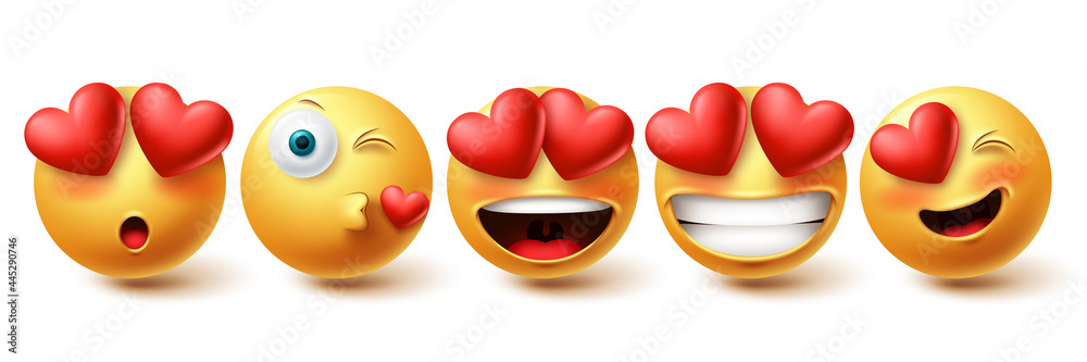 Smiley in love face vector set. Smileys and emoji collection in kissing ...