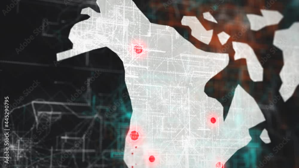 Digital wireframe network United States of America with red nodes, USA ...