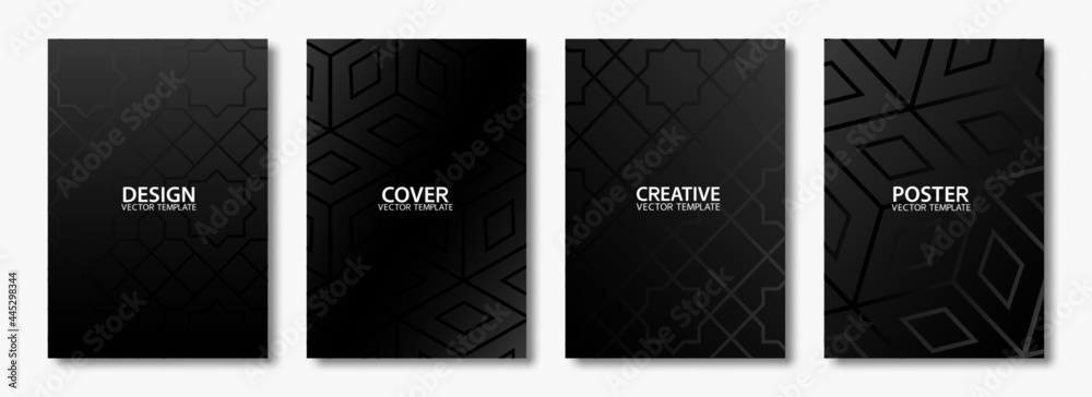 Set of cover black cards or cover design template. Abstract geometric ...