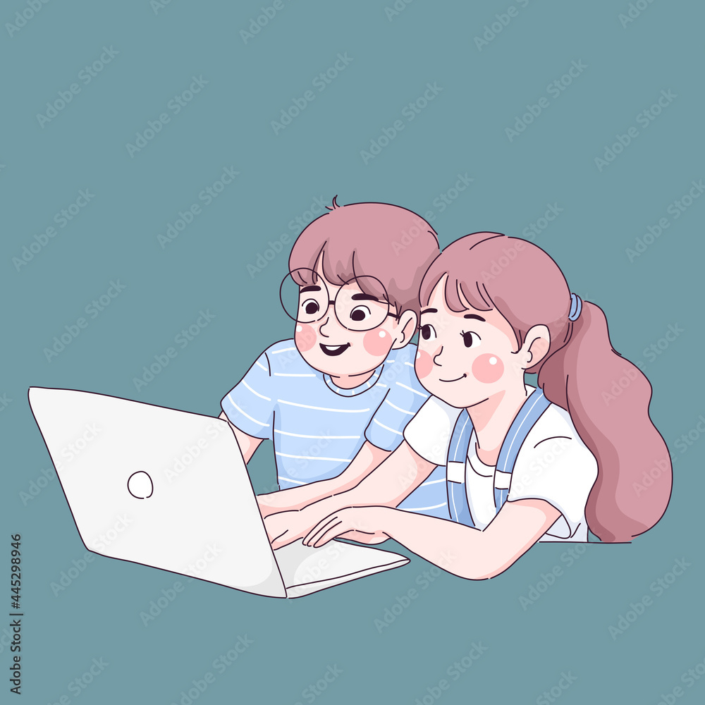 children student learning online class cartoon illustration Stock ...