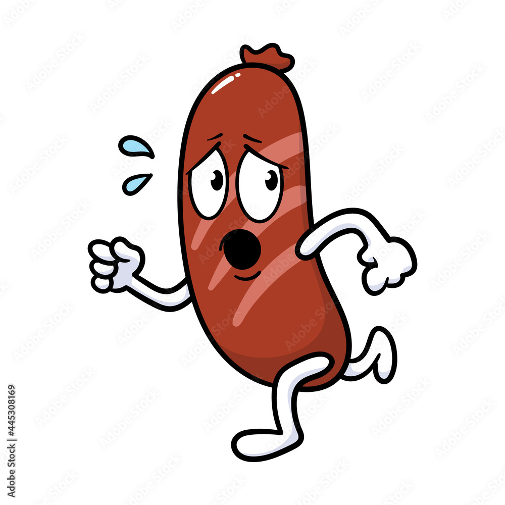 Cartoon Running Sausage Character Illustration Stock Vector | Adobe Stock
