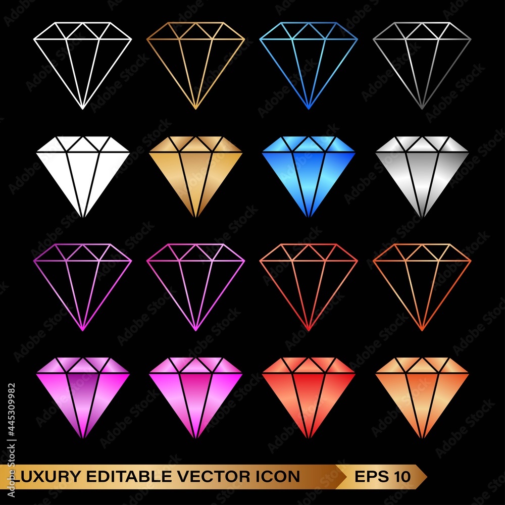 Set of Luxury Diamond Gem icons Logo, vector. With premium gold ...