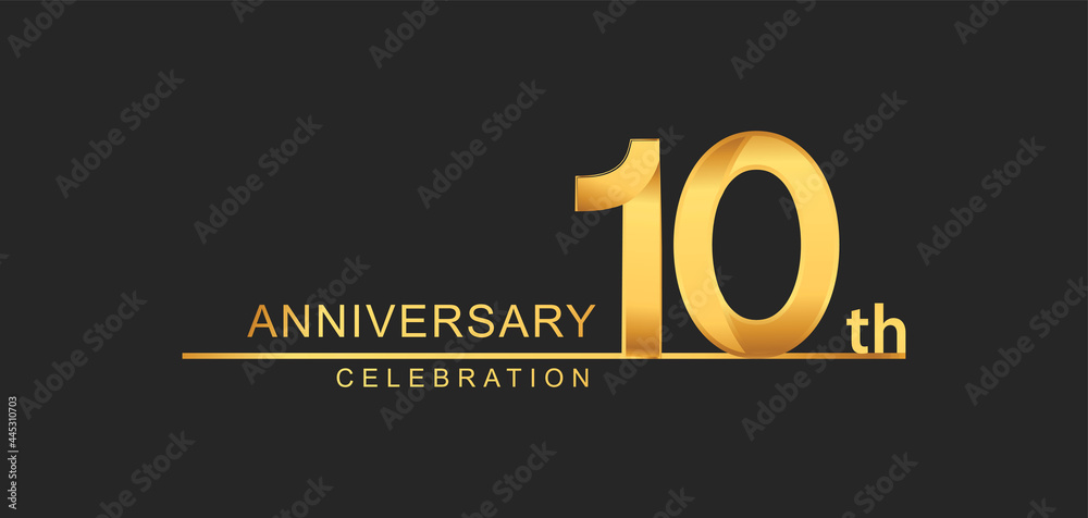 10th years anniversary celebration with elegant golden color isolated ...