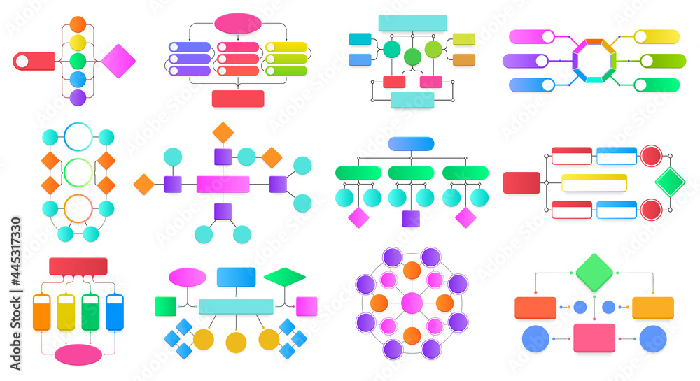 Flowchart infographic diagrams. Block flowchart diagrams, work process ...