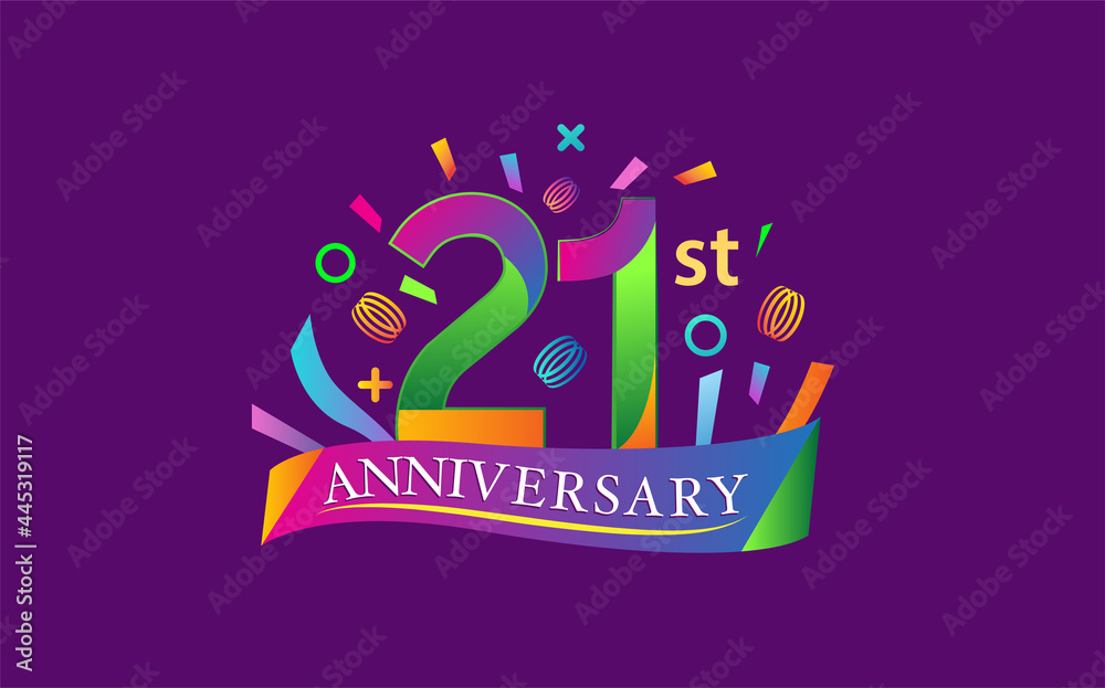 celebration 21st anniversary background with colorful ribbon and ...