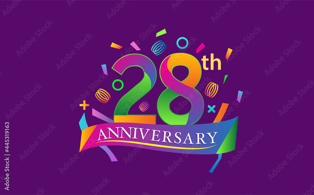 celebration 28th anniversary background with colorful ribbon and ...