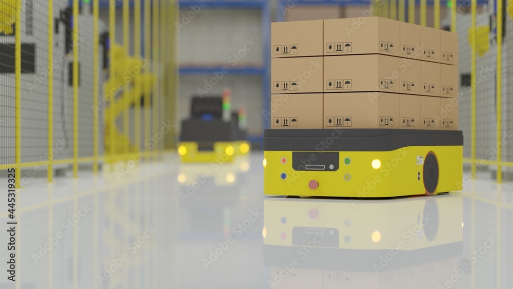 Factory 4.0 concept: The AGV (Automated guided vehicle) is carrying ...