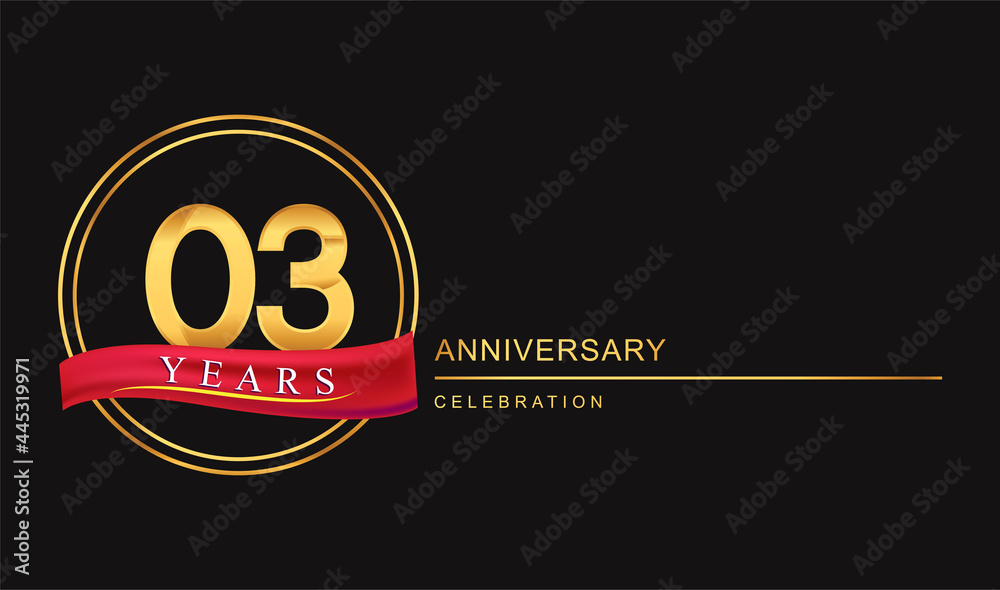 3rd years anniversary celebration with golden color and ring, red ...