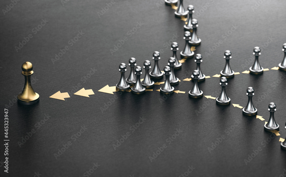 Leader and followers over black background. Good leadership concept ...