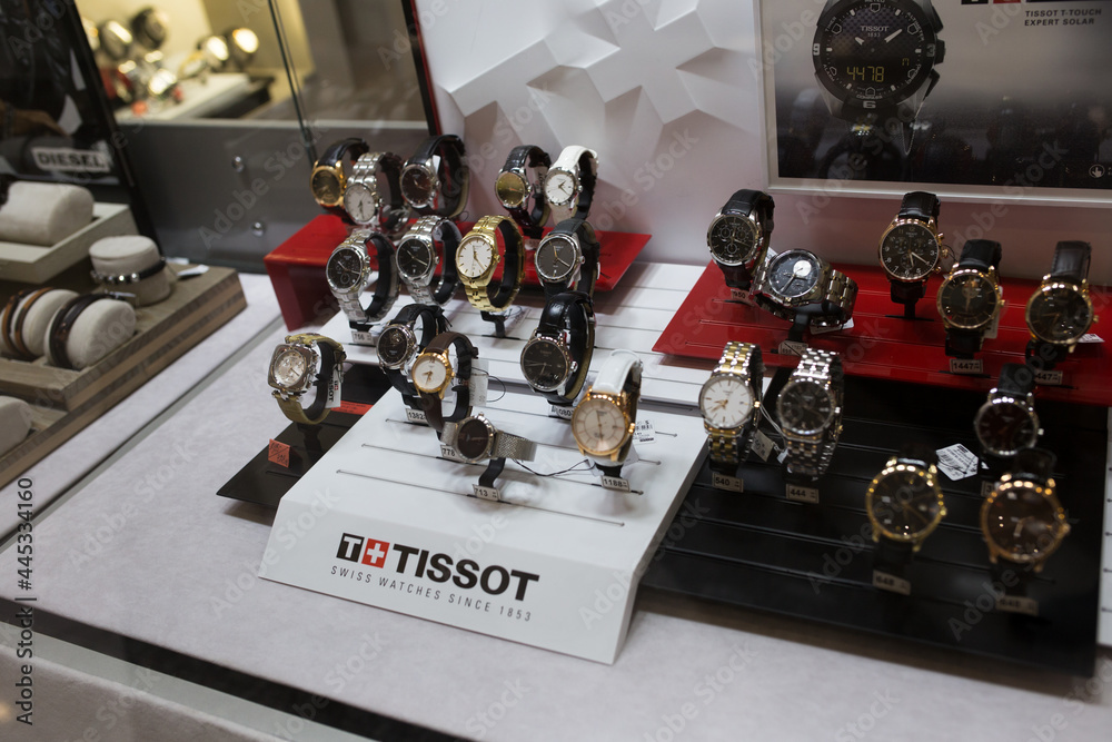 Kiev, Ukraine - June 12, 2020: Tissot watches displayed in a store ...