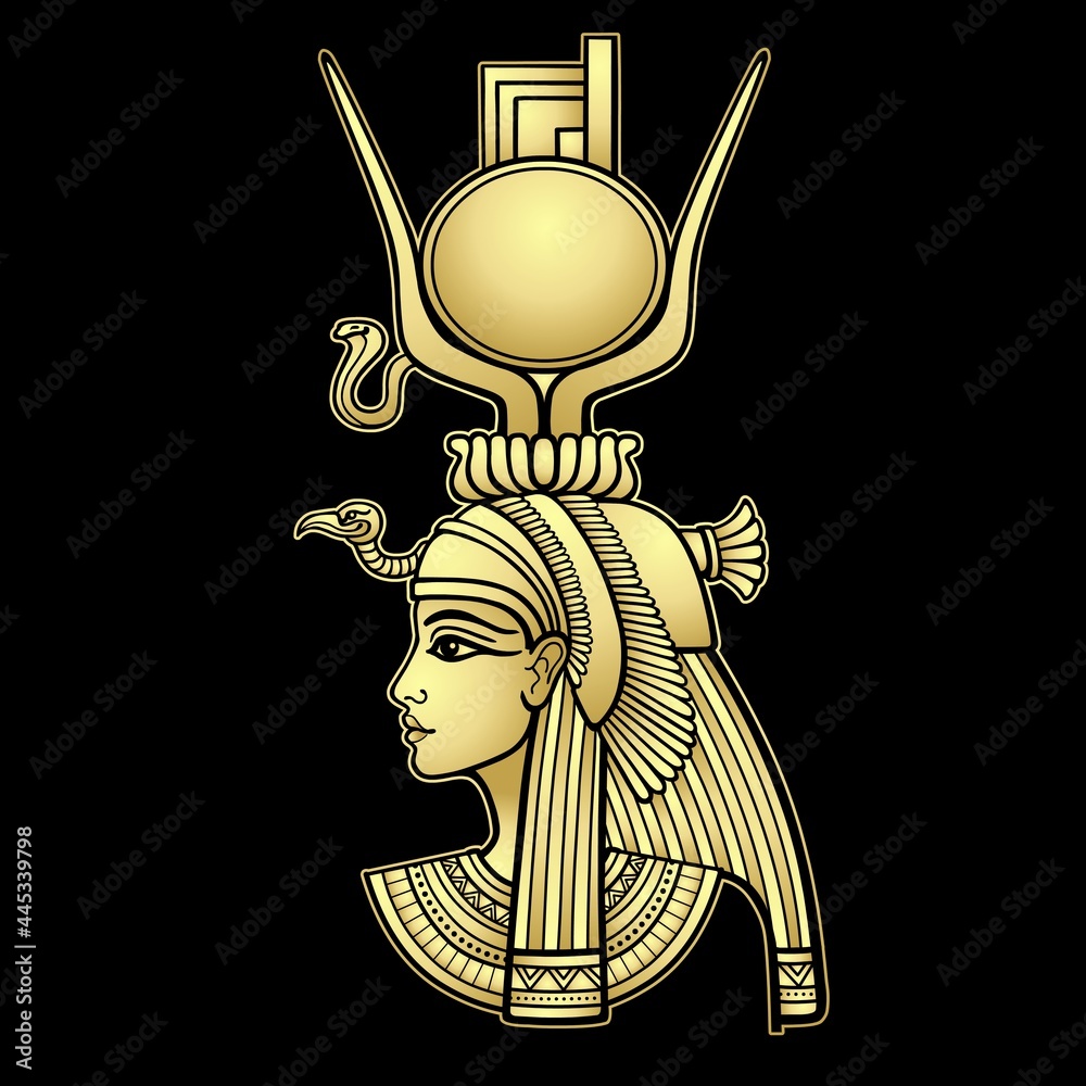 Animation portrait of beautiful Egyptian woman. Goddess Isis. Profile ...