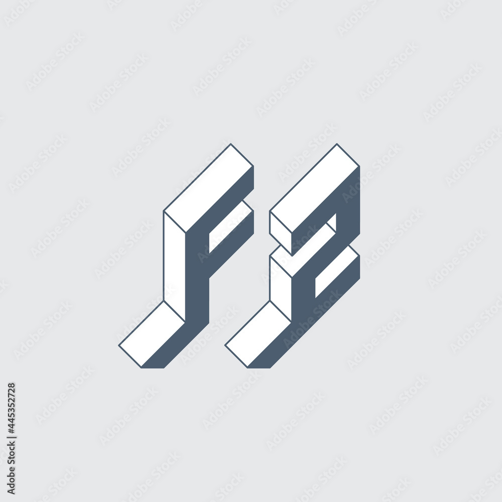 Letter F and number 2. F and Z - Monogram or logotype. Isometric 3d ...